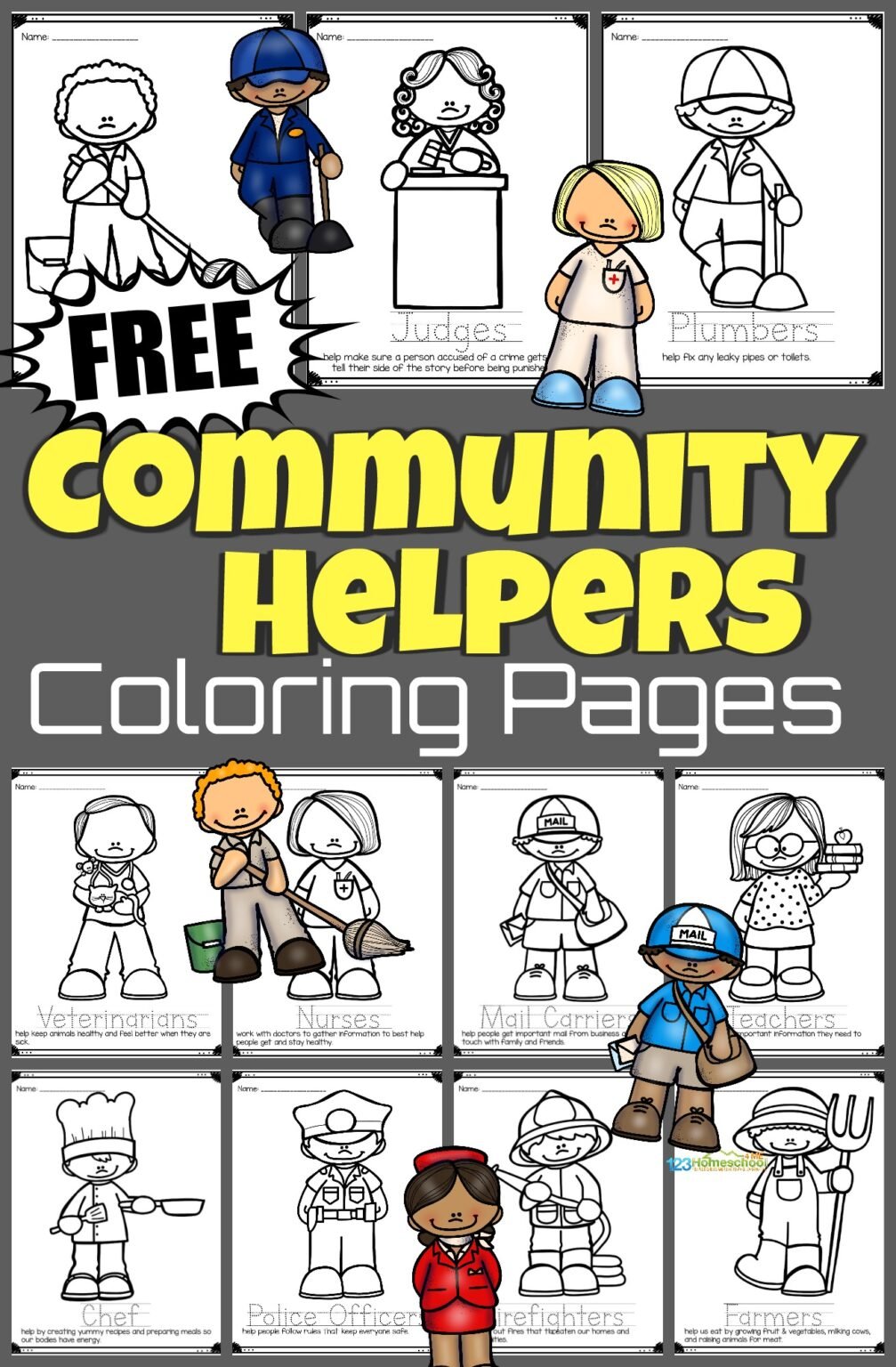 🖍 FREE Printable Community Helpers Coloring Pages 🩺🧰🔬🔨