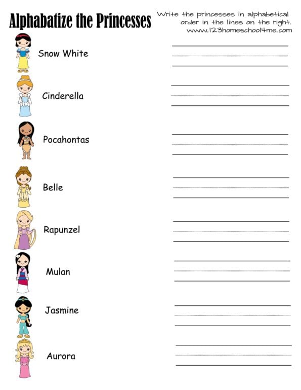 FREE Printable Princess Worksheets