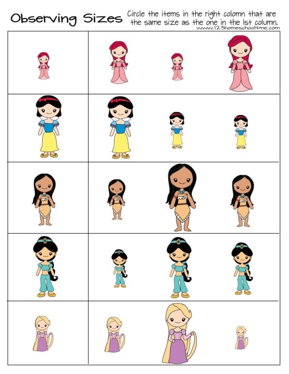 FREE Printable Princess Worksheets