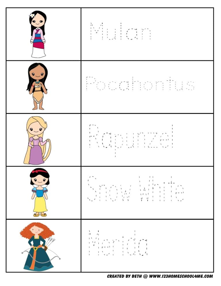 FREE Printable Princess Worksheets