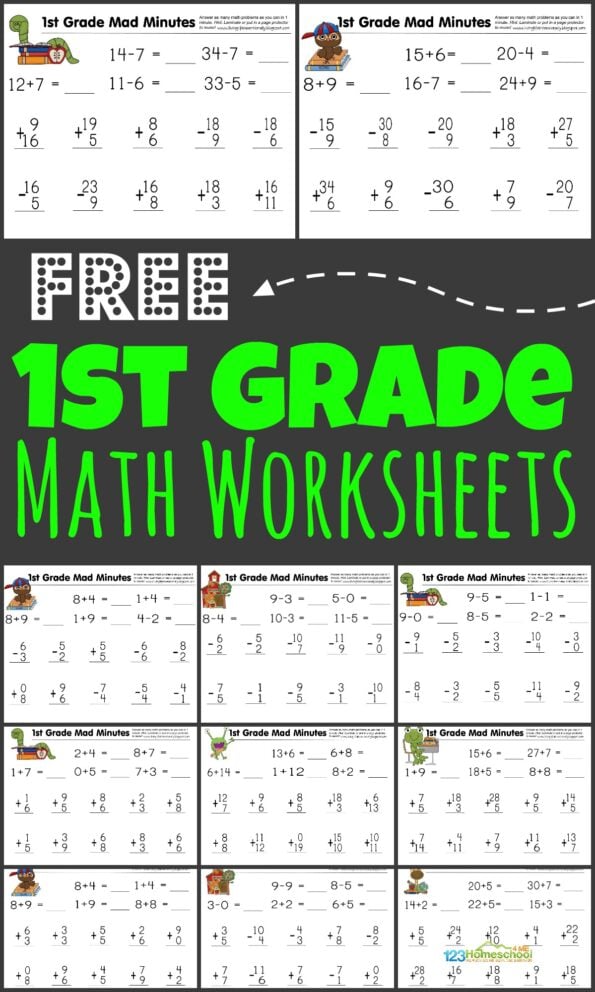 FREE 1st Grade Printable Math Worksheets & First Grade Mad Minutes!