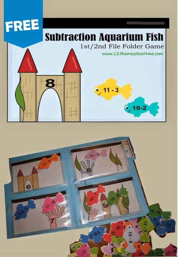 🐠 FREE Printable Aquarium Subtraction Math Games for Grade 1