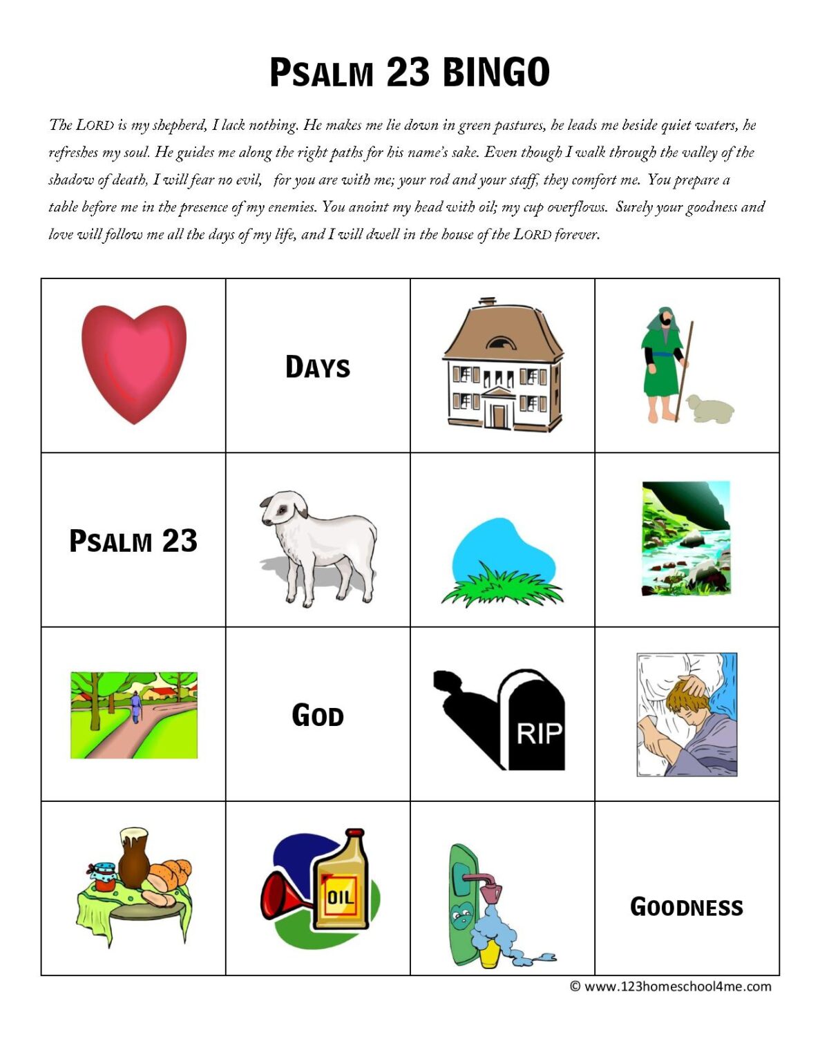🐑 FREE Printable Psalm 23 Bingo