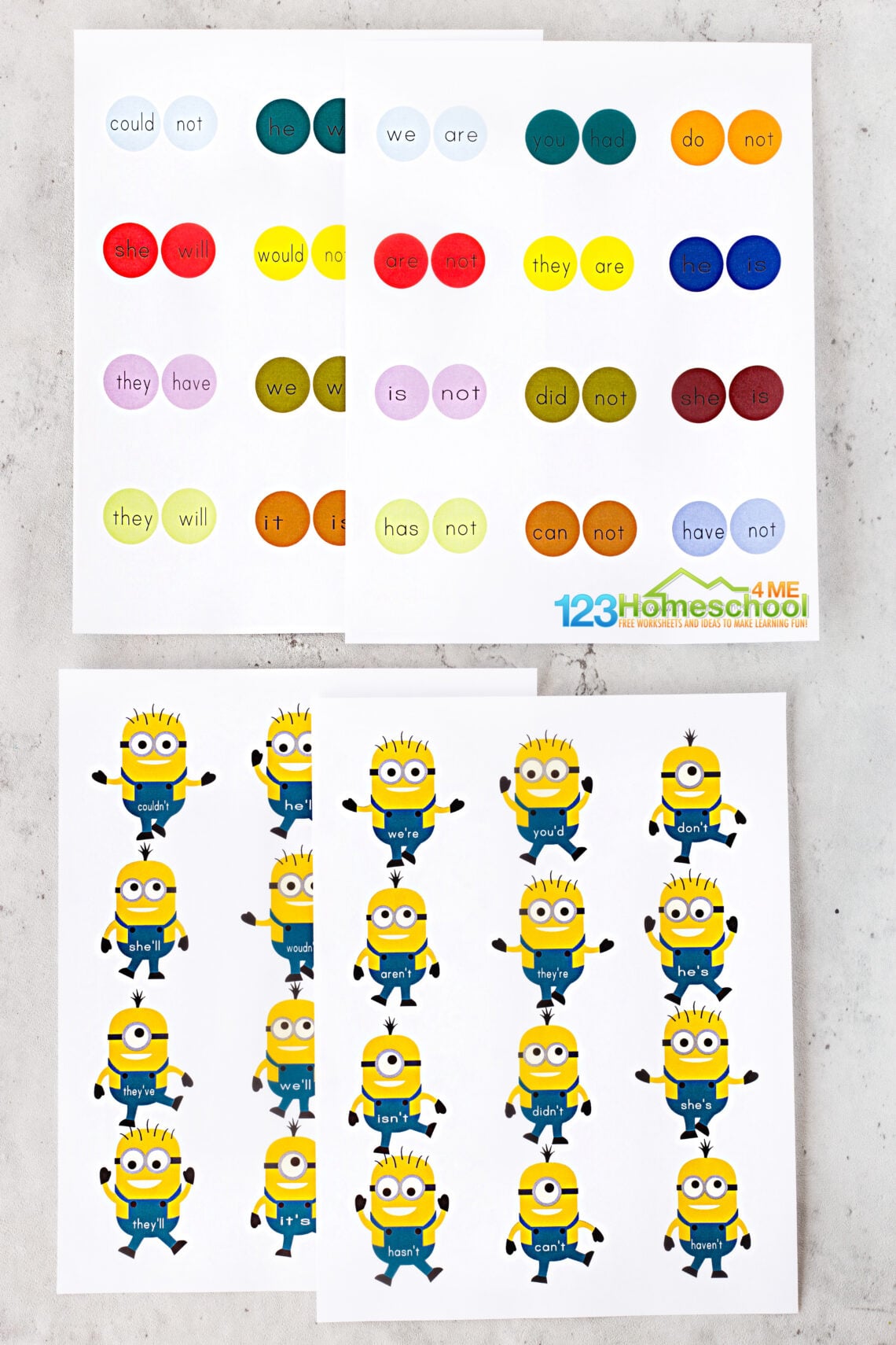 FREE Minion Contraction Words Games