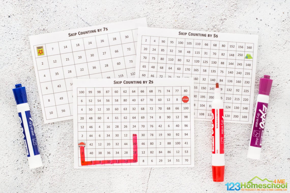 FREE Skip Counting Mazes Worksheets 2s-10s