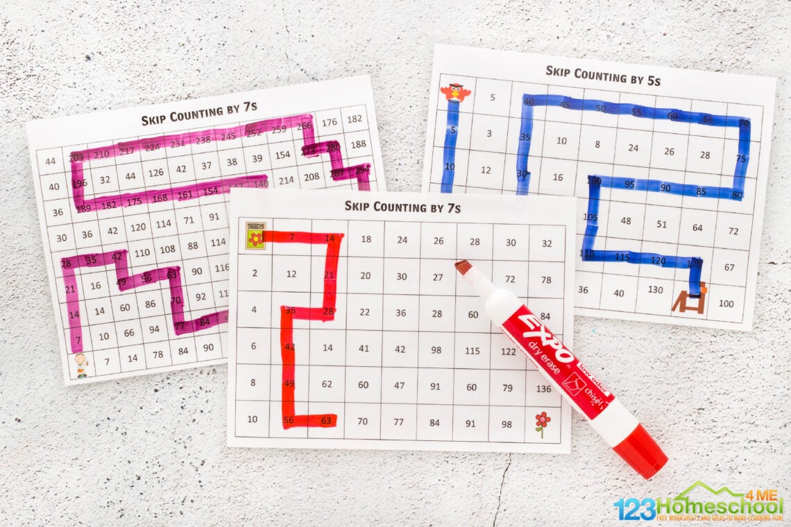 FREE Skip Counting Mazes Worksheets 2s-10s