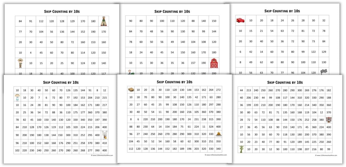 FREE Skip Counting Mazes Worksheets 2s-10s