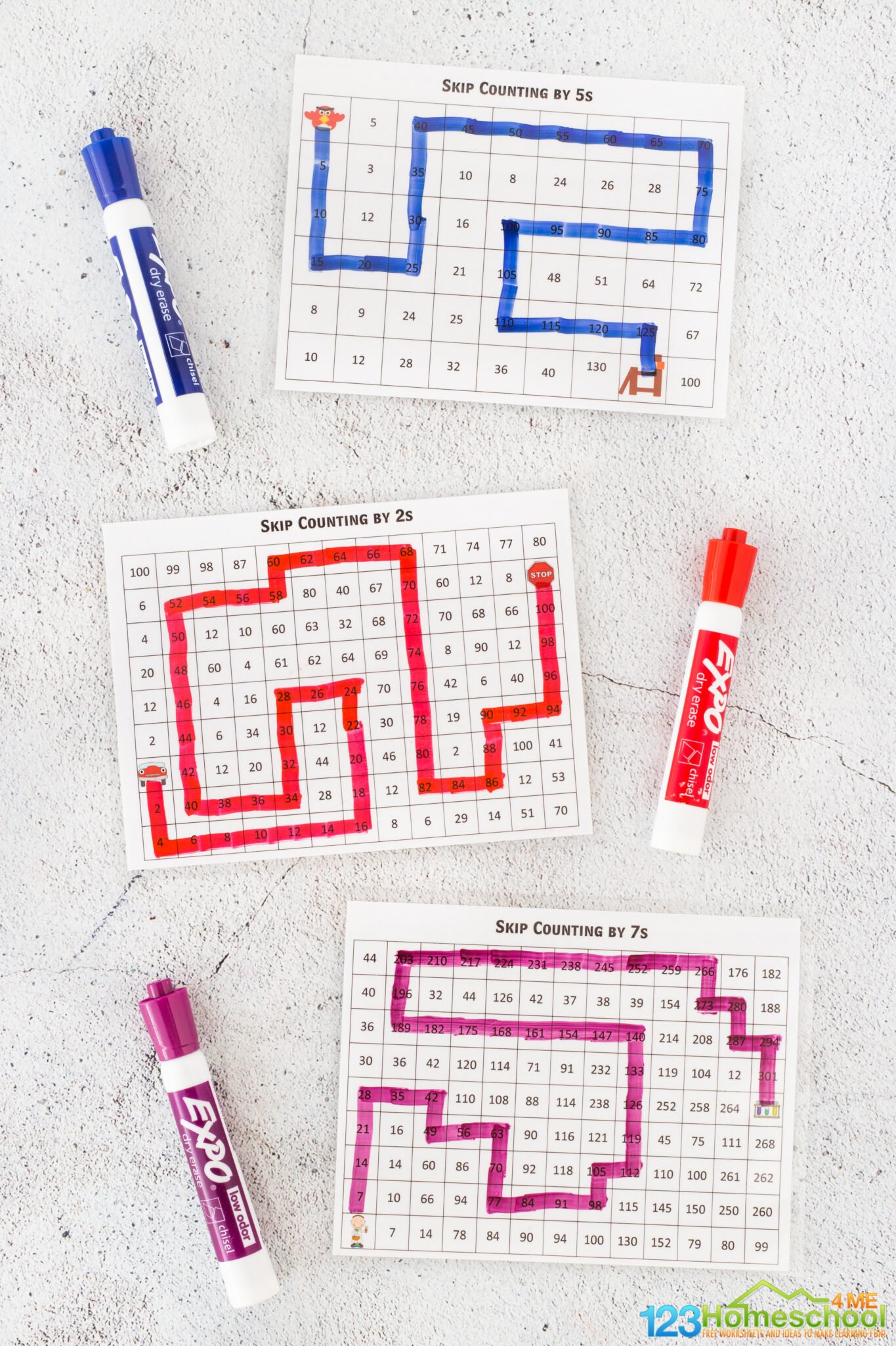 FREE Skip Counting Mazes Worksheets 2s-10s
