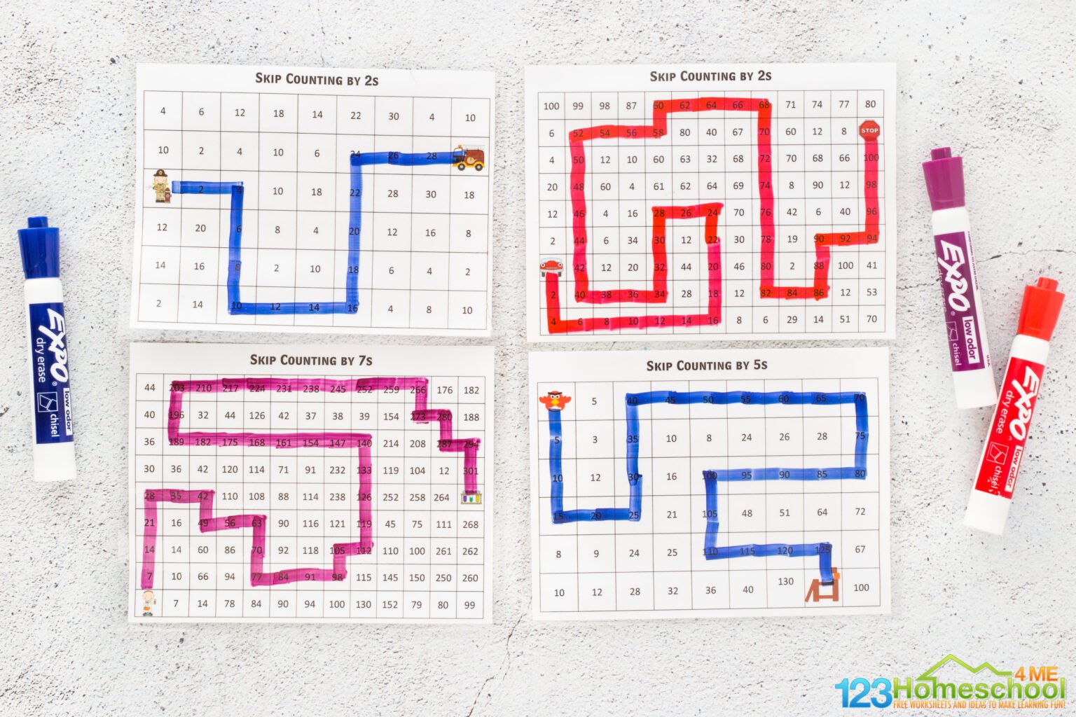 FREE Skip Counting Mazes Worksheets 2s-10s