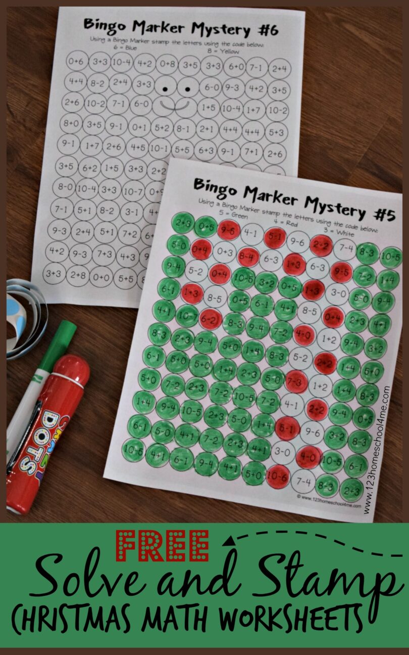 FREE Solve and Stamp Christmas Math Worksheets