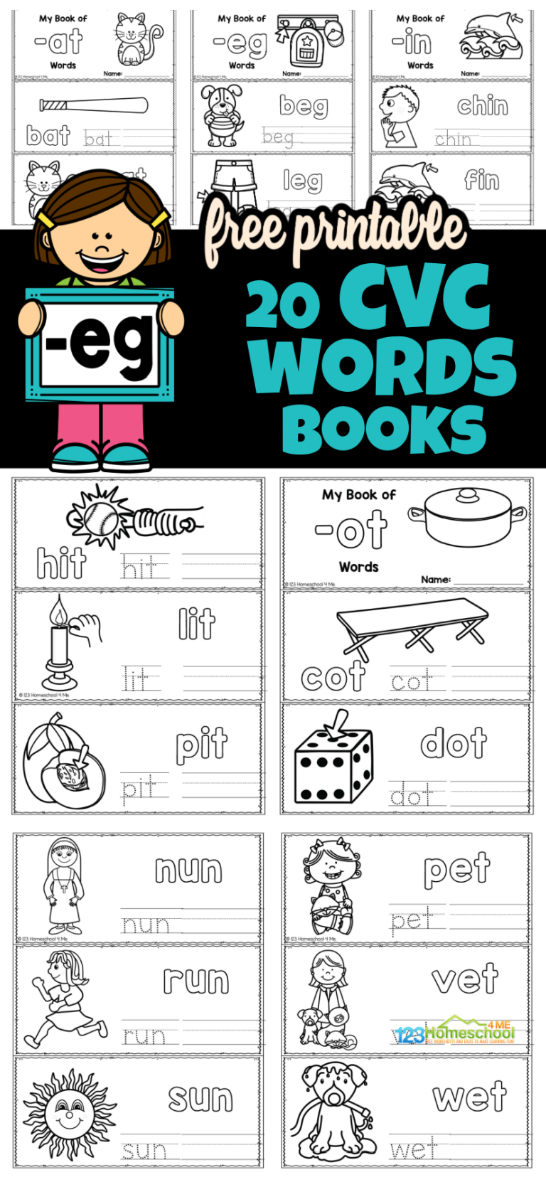 Free Printable Rhyming CVC Words Books for Kindergarteners