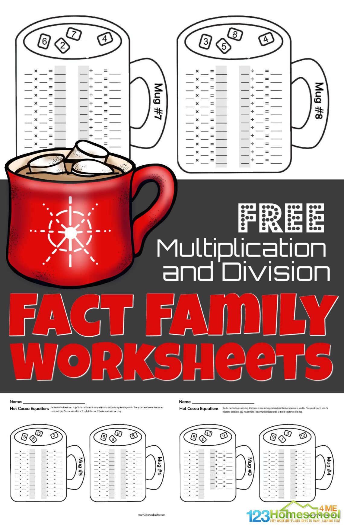 ☕ FREE Winter Hot Cocoa Multiplication and Division Math Worksheets