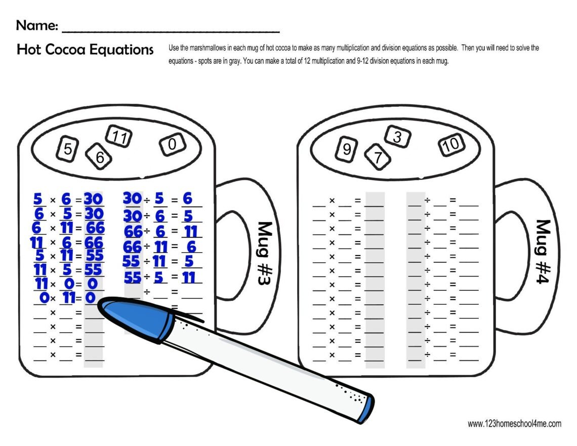 ☕ FREE Winter Hot Cocoa Multiplication and Division Math Worksheets
