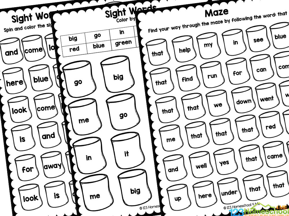 FREE Printable Marshmallow Sight Words Activities