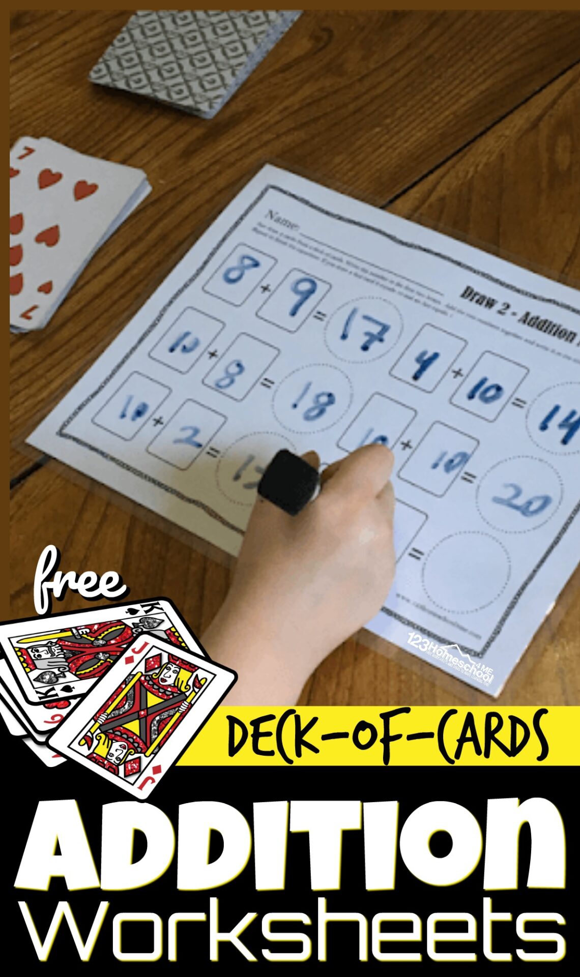 FREE Deck of Cards Addition Worksheets
