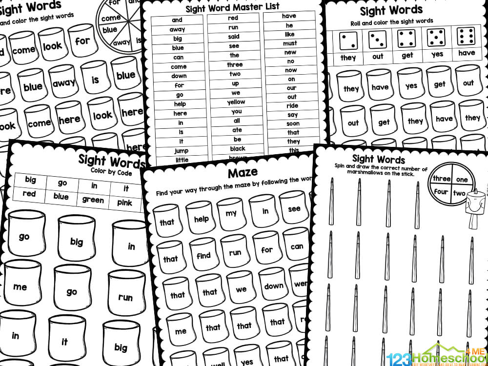 FREE Printable Marshmallow Sight Words Activities