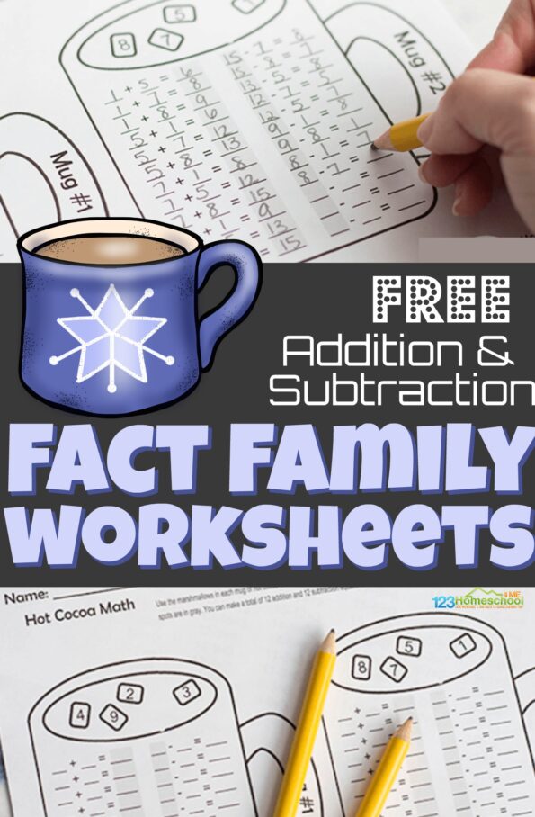 ☕ FREE Hot Chocolate Addition and Subtraction Fact Family Worksheets