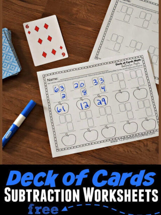 Deck of Cards Subtraction Worksheets - 123 Homeschool 4 Me