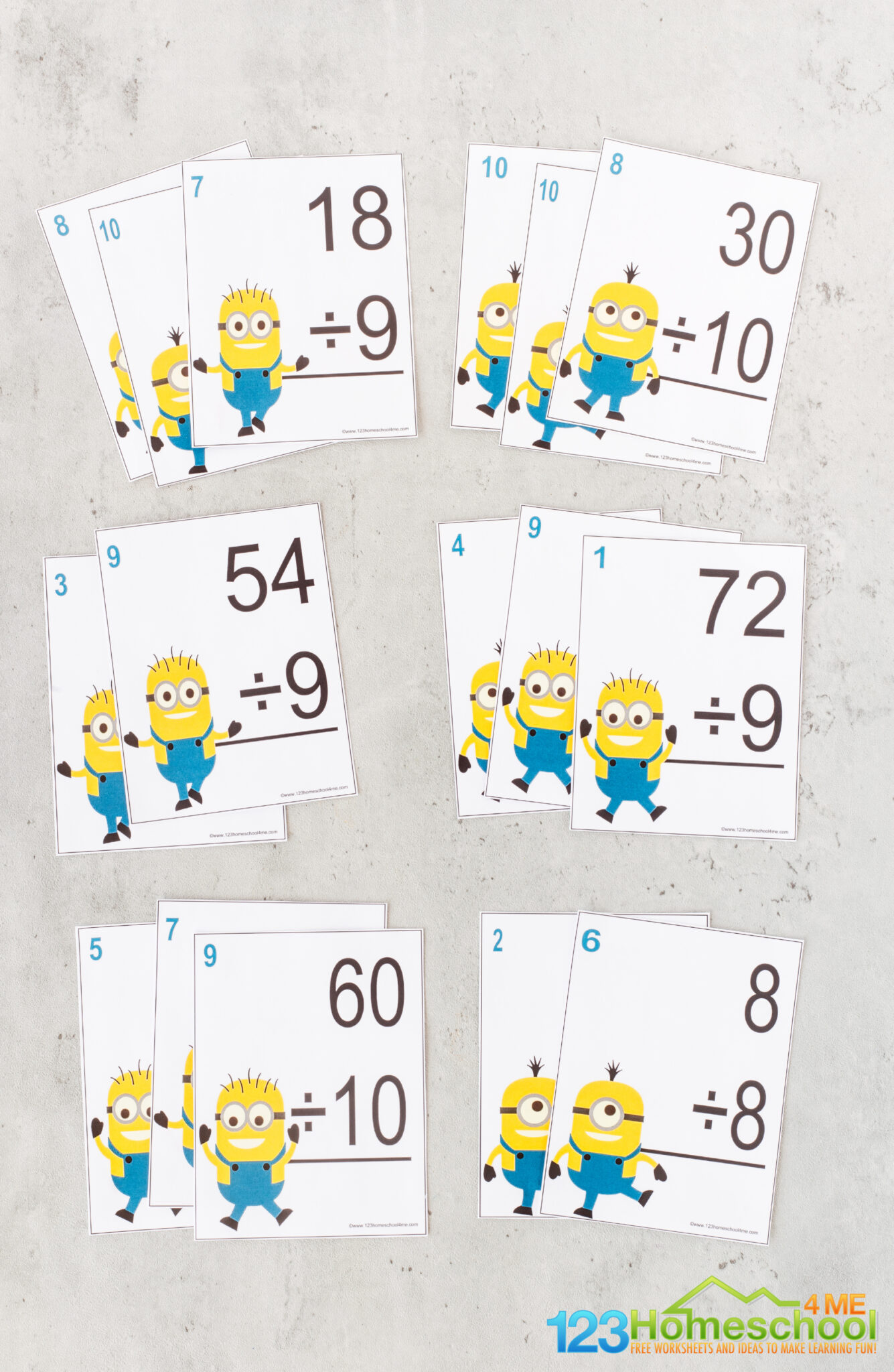 FREE Minion Printable Math Division Flash cards pdf