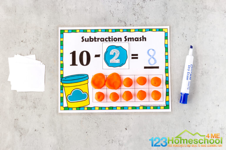 Playdough Subtraction Smash Math Activity for Kindergarten Kids