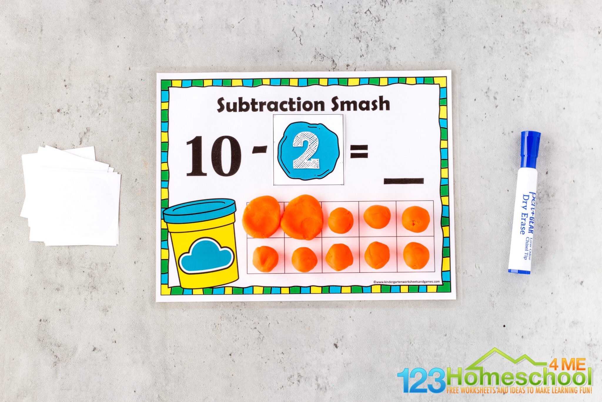 Playdough Subtraction Smash Math Activity for Kindergarten Kids
