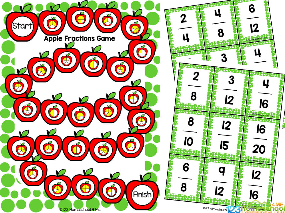 🍎 FREE Printable Apple Fraction Math Game