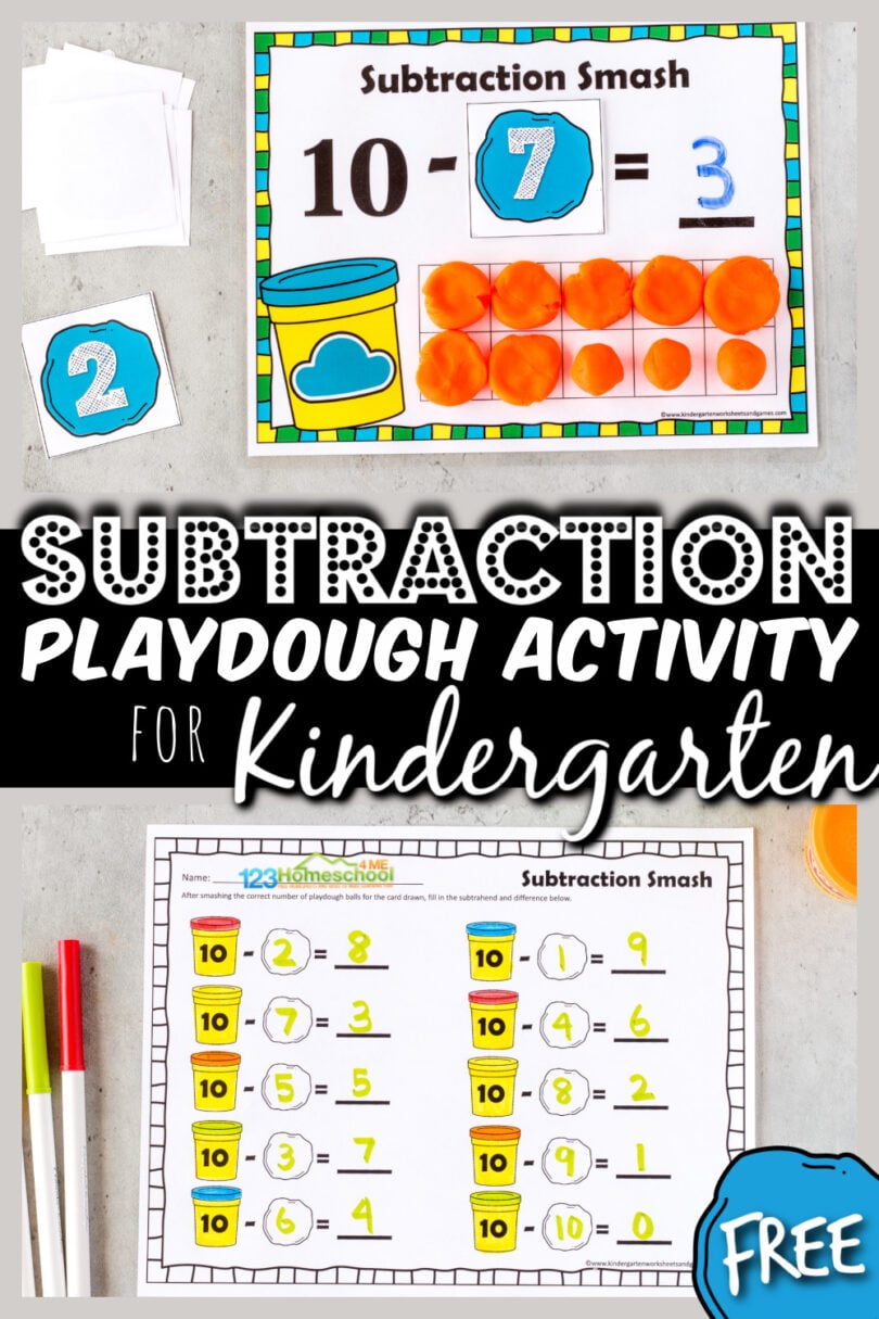 FREE Printable Playdough Subtraction Smash Math Activity