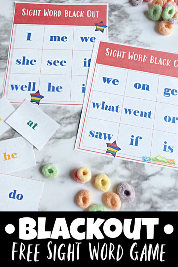 FREE Printable BLACKOUT Sight Word Game