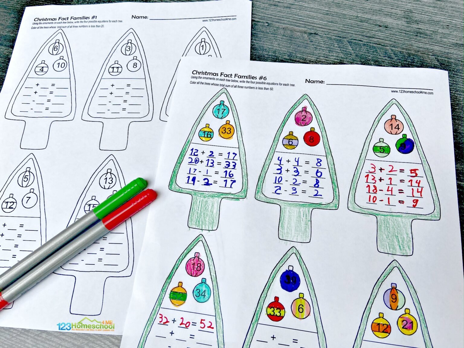 🎄 FREE Christmas Fact Families - Addition and Subtraction Math Worksheets