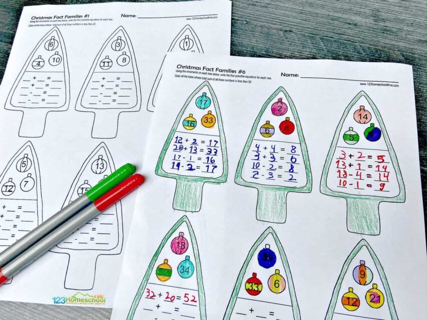 🎄 FREE Christmas Fact Families - Addition and Subtraction Math Worksheets