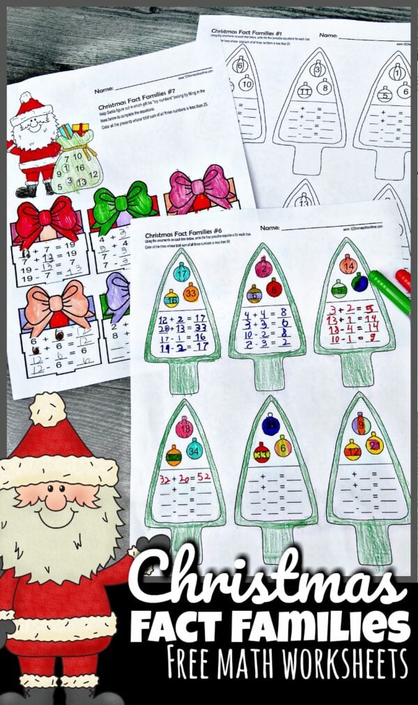 🎄 FREE Christmas Fact Families - Addition and Subtraction Math Worksheets