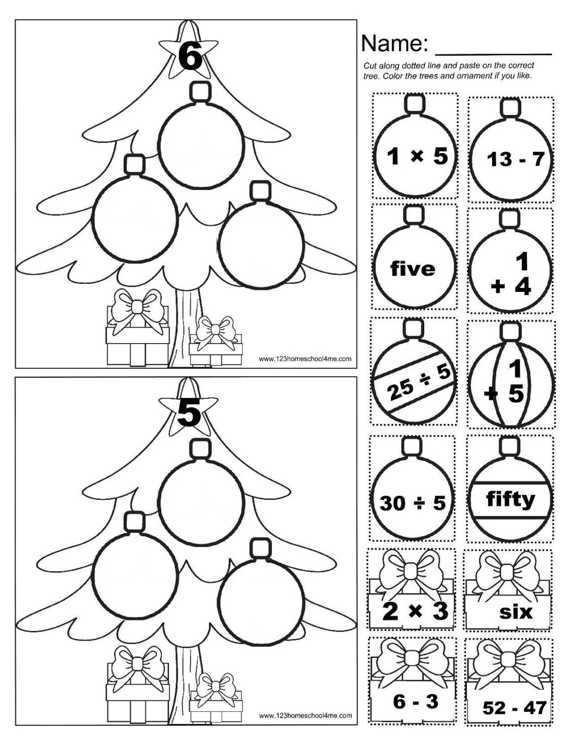 🎄 Free CUT and PASTE Christmas Math Worksheets