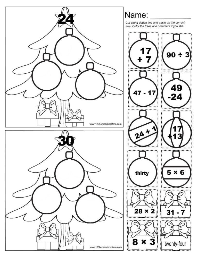 🎄 Free CUT and PASTE Christmas Math Worksheets