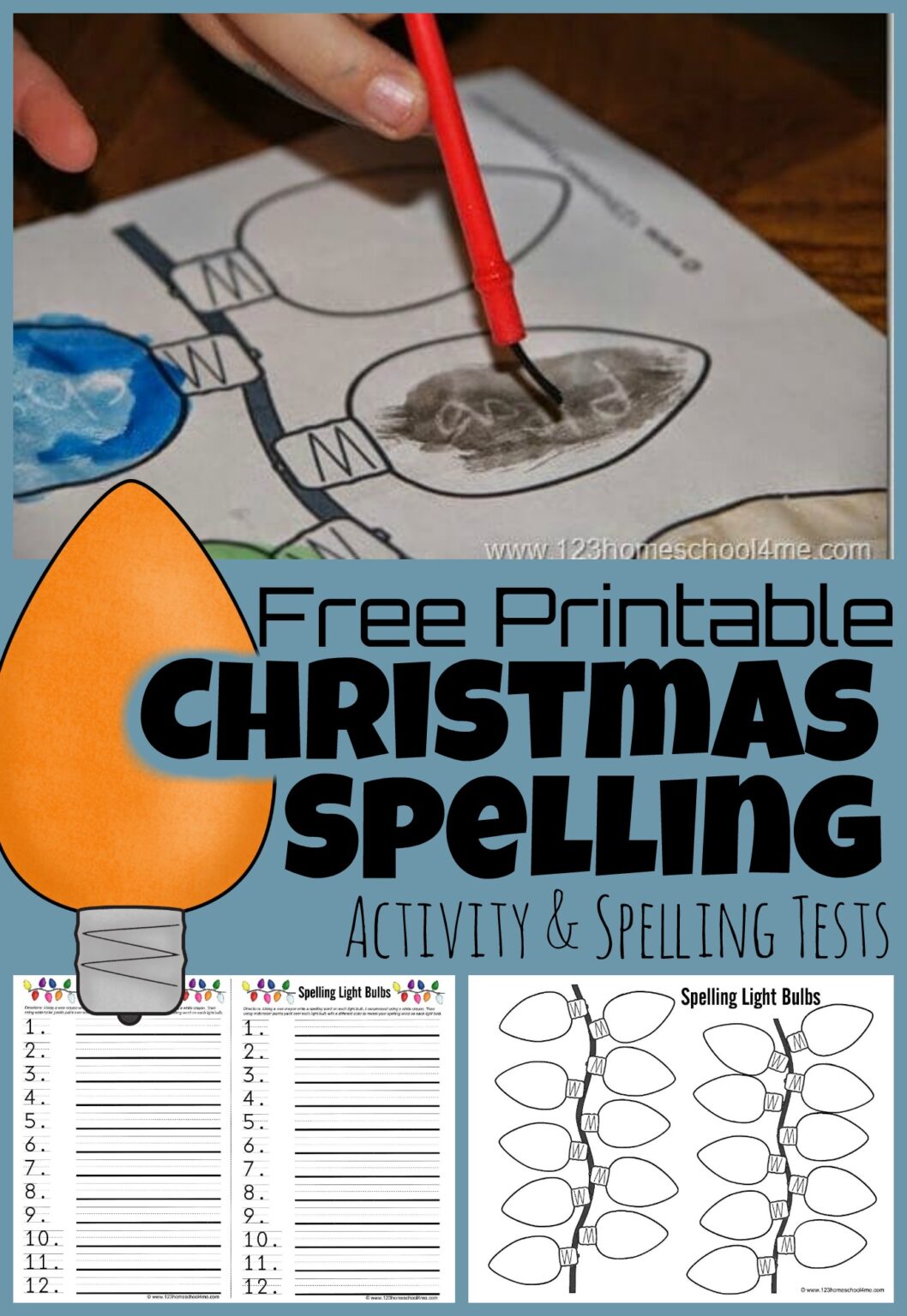 🎄 FREE Christmas Lights Paint & Spell - Christmas Spelling Activities