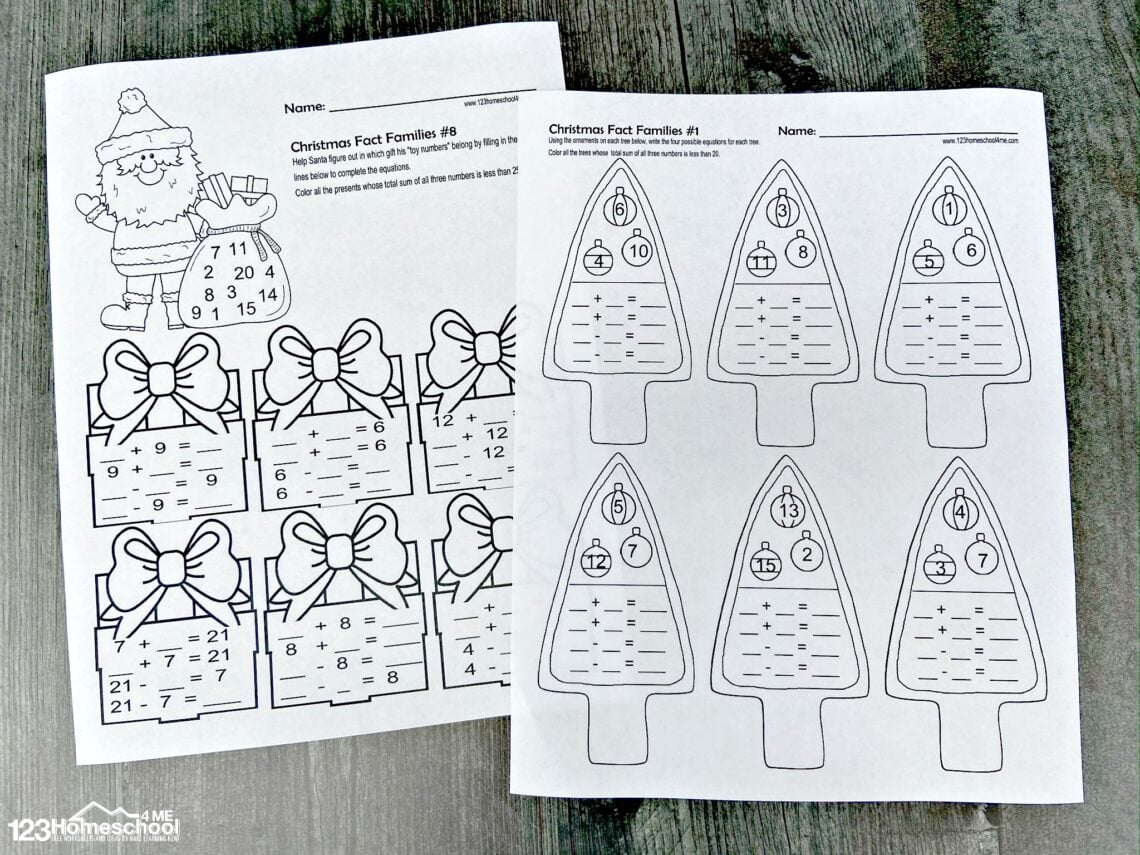 🎄 FREE Christmas Fact Families - Addition and Subtraction Math Worksheets