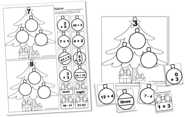 🎄 Free CUT and PASTE Christmas Math Worksheets