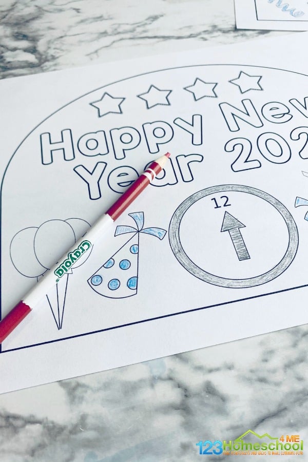 FREE Printable 2025 New Years Party Hats for Kids to Color