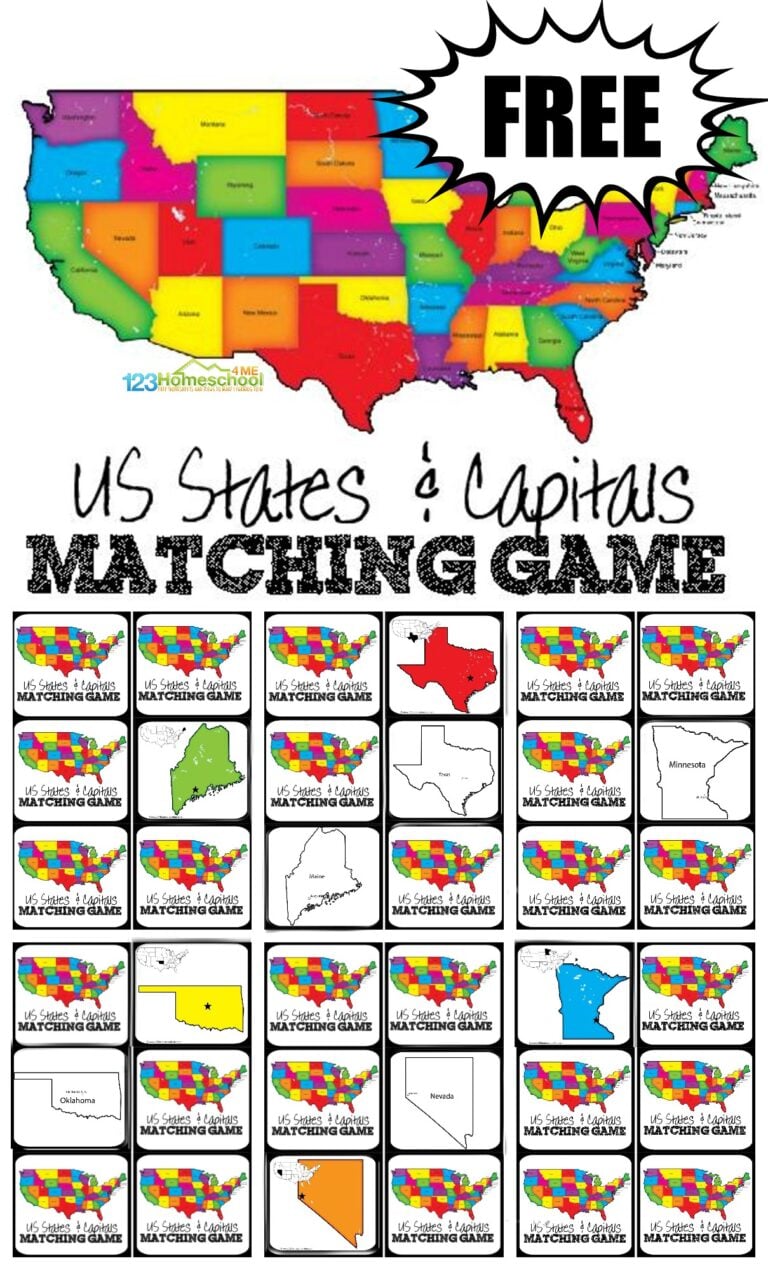 🦅 FREE Printable States and Capitals Matching Game