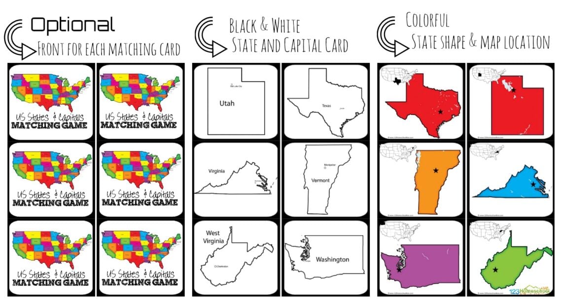 🦅 FREE Printable States and Capitals Matching Game