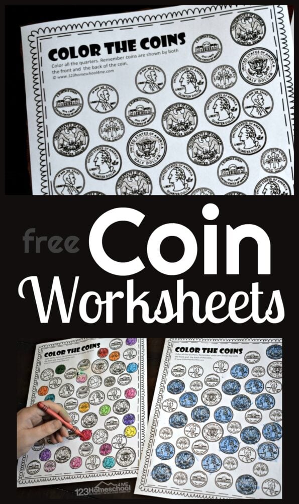 FREE Printable Color the Coin Money Worksheets