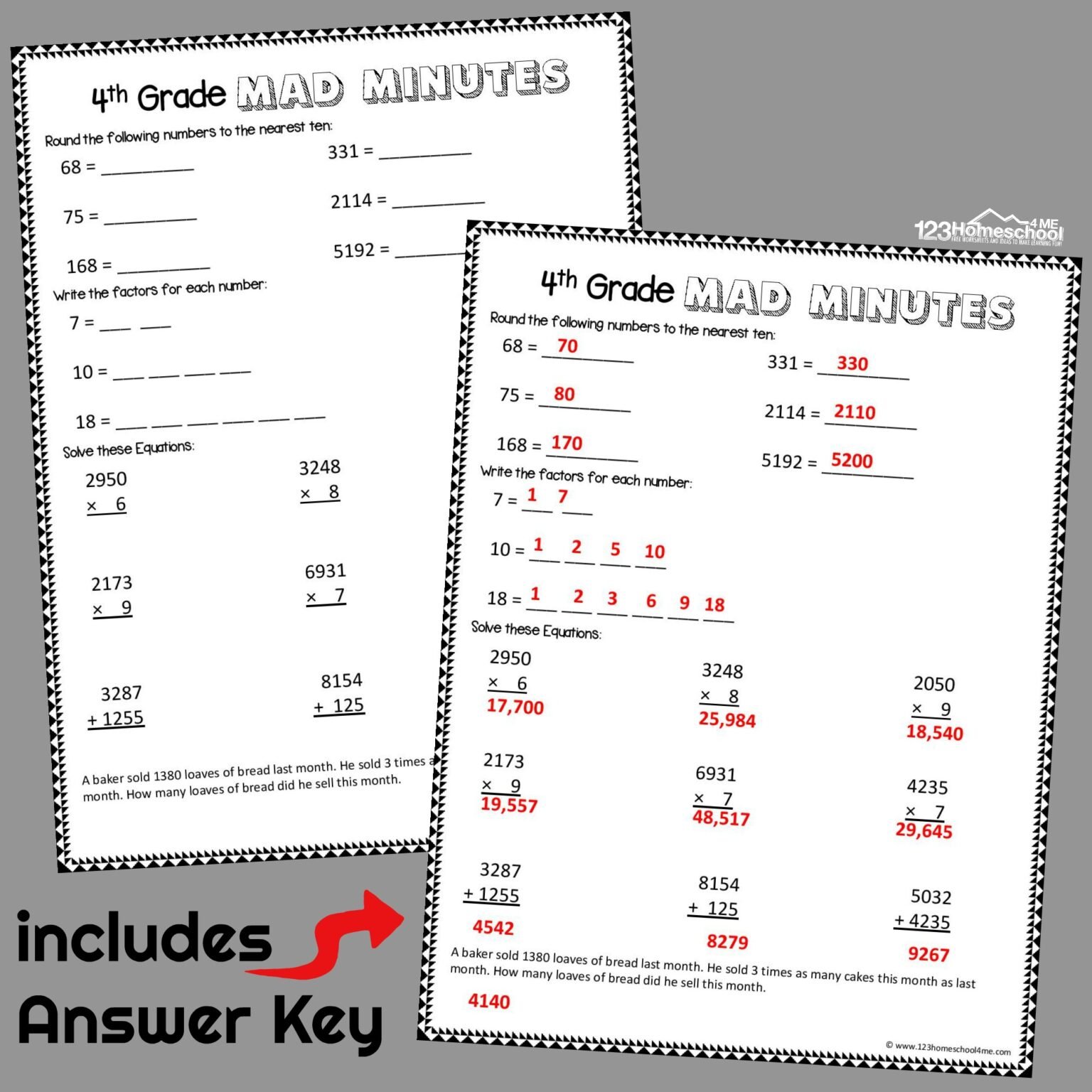 ️ FREE Printable 4th Grade Math Worksheets pdf