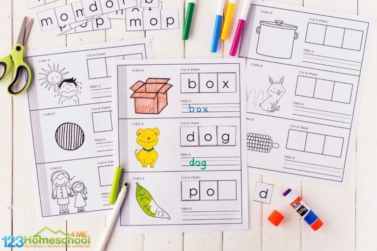 FREE Printable Short o CVC Words Cut and Paste Worksheets