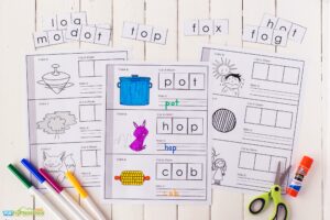 FREE Printable Short o CVC Words Cut and Paste Worksheets