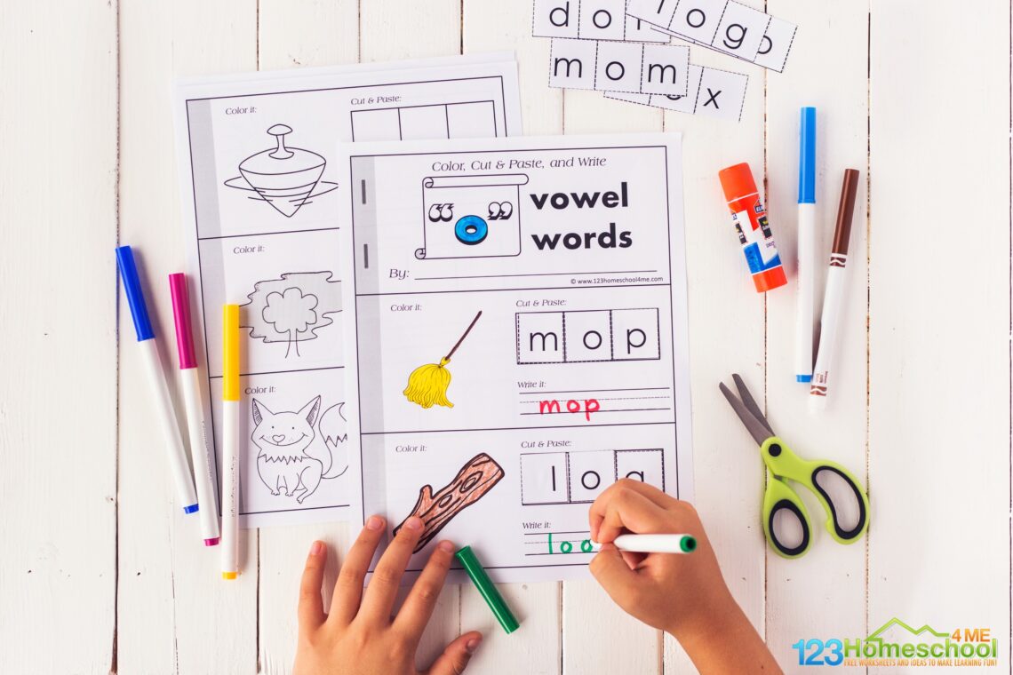 Mini Bundle CVC Short Vowels O U Worksheets Cut Paste Read Color ...