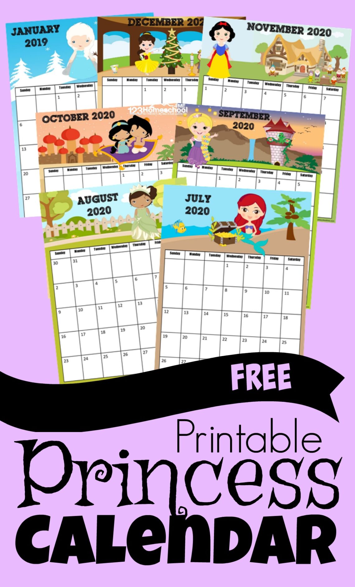 👑 Free Printable Disney Princess Calendar 2021-2022