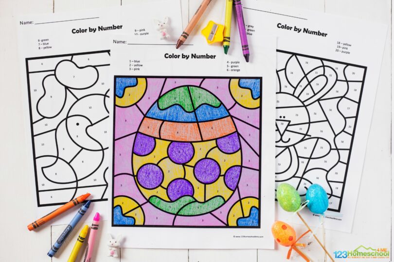 🐰 FREE Printable Easter Color by Number Worksheets