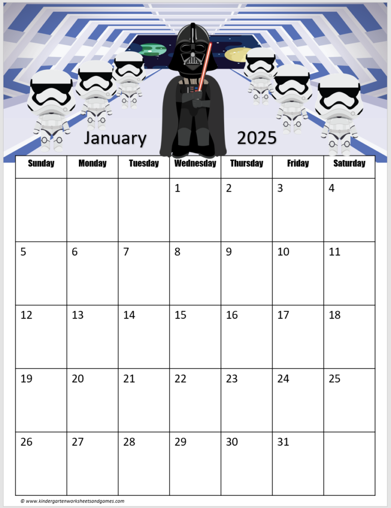 Free Printable Star Wars Calendar 2026 for Kids