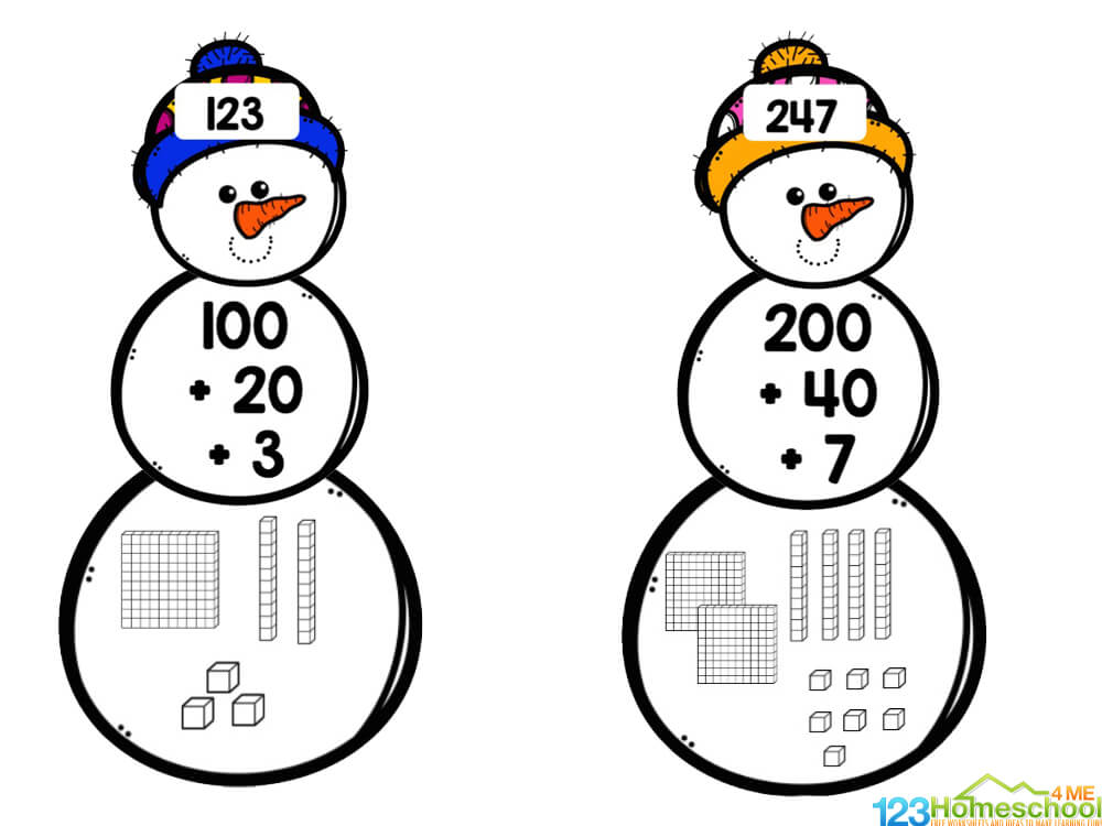 ⛄ FREE Printable Place Value Snowman Math Activity
