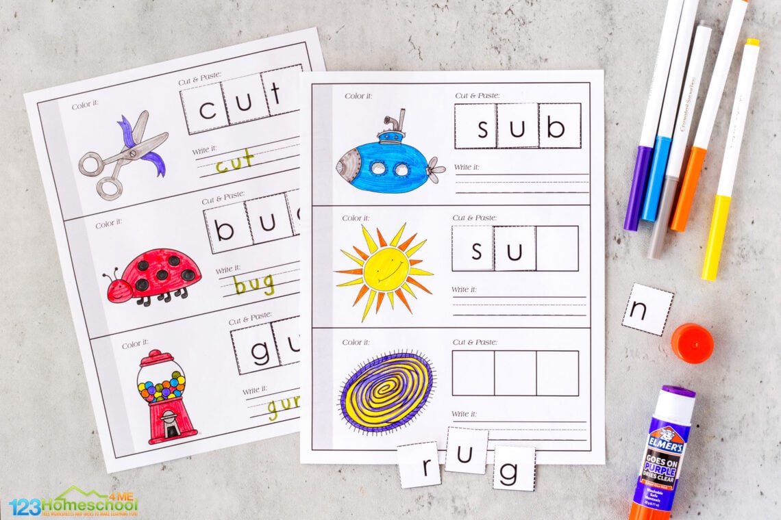 FREE Short u CVC Words Activity - Cut and Paste Worksheets