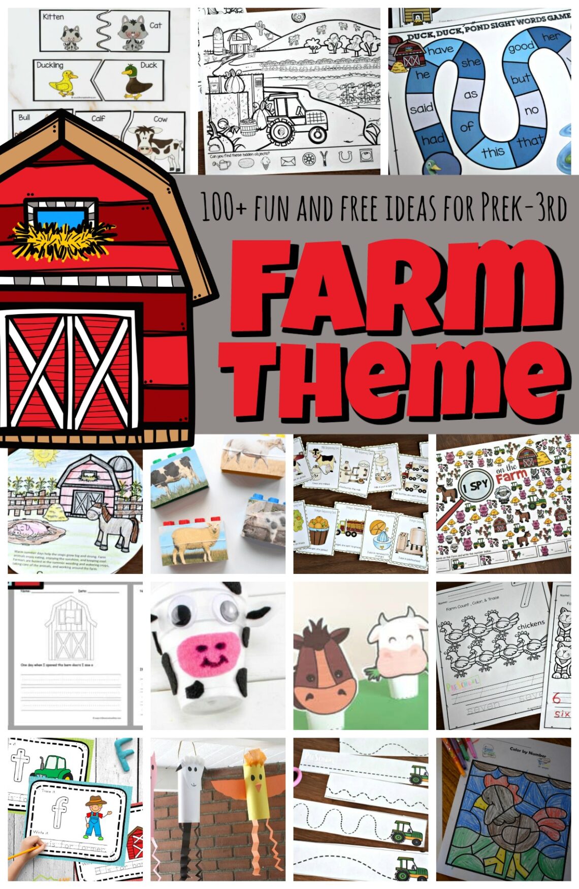 🐔 FREE Farm Animals and their Babies Printables Puzzles Activities